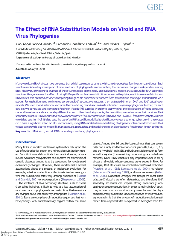(PDF) The Effect of RNA Substitution Models on Viroid and RNA Virus ...