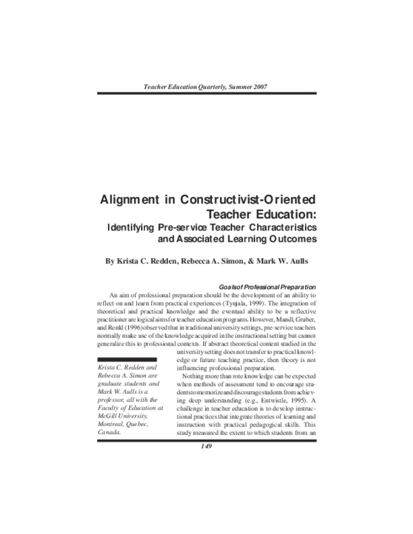 (PDF) Alignment in Constructivist-Oriented Teacher Education ...