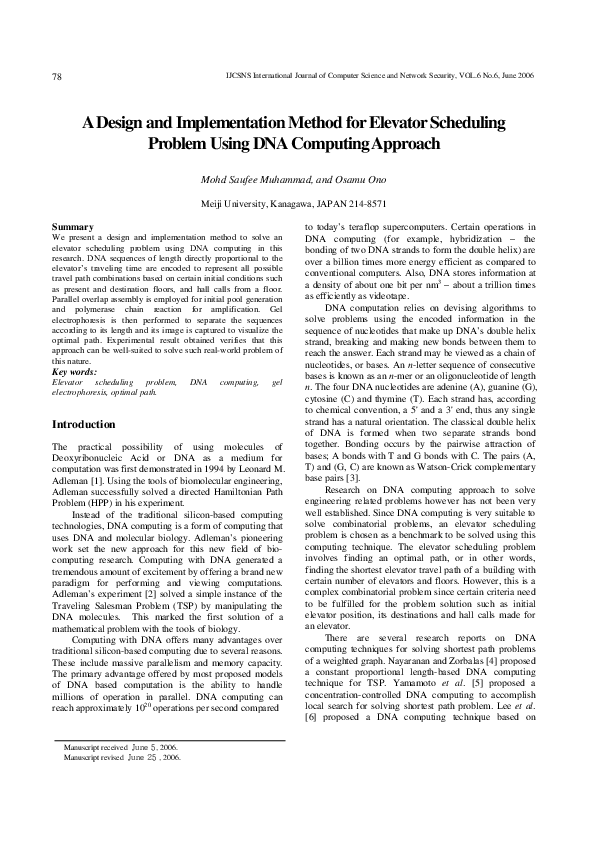 (PDF) A Design and Implementation Method for Elevator Scheduling Problem Using DNA Computing ...