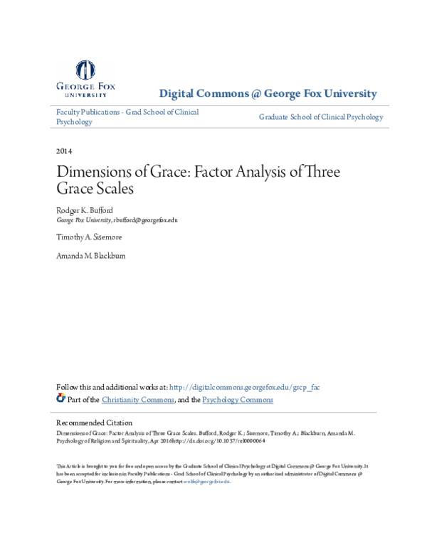 (PDF) Dimensions of Grace: Factor Analysis of Three Grace Scales