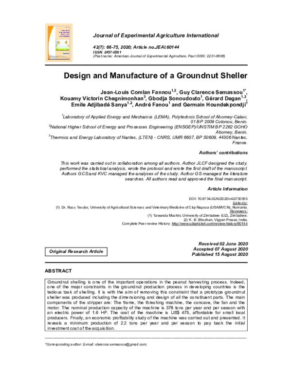 (PDF) Design and Manufacture of a Groundnut Sheller