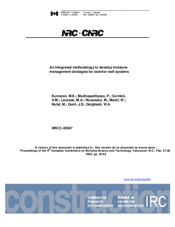 (PDF) An Integrated methodology to develop moisture management ...