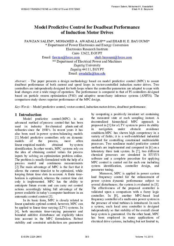 Pdf Model Predictive Control For Deadbeat Performance Of Induction