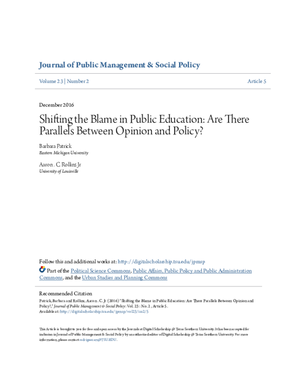 (PDF) Shifting the Blame in Public Education: Are There Parallels ...
