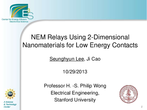(PDF) NEM relays using 2-dimensional nanomaterials for low energy contacts