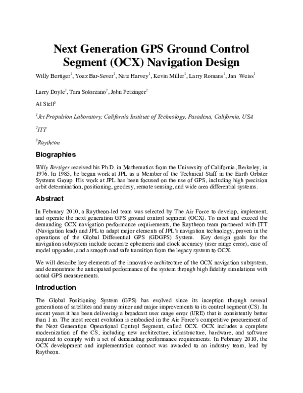 (PDF) Next Generation GPS Ground Control Segment (OCX) Navigation Design