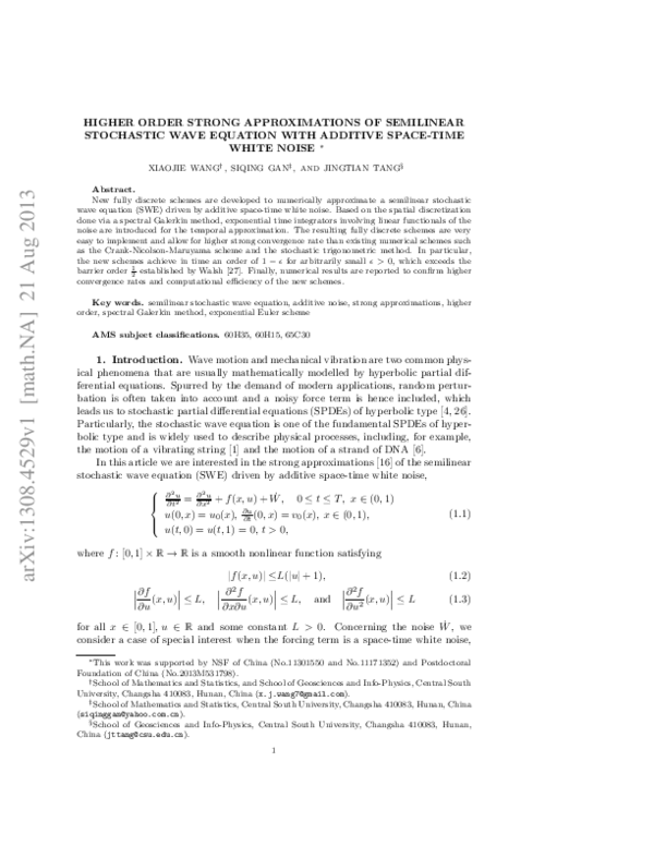 (PDF) Higher order strong approximations of semilinear stochastic wave equation with additive ...