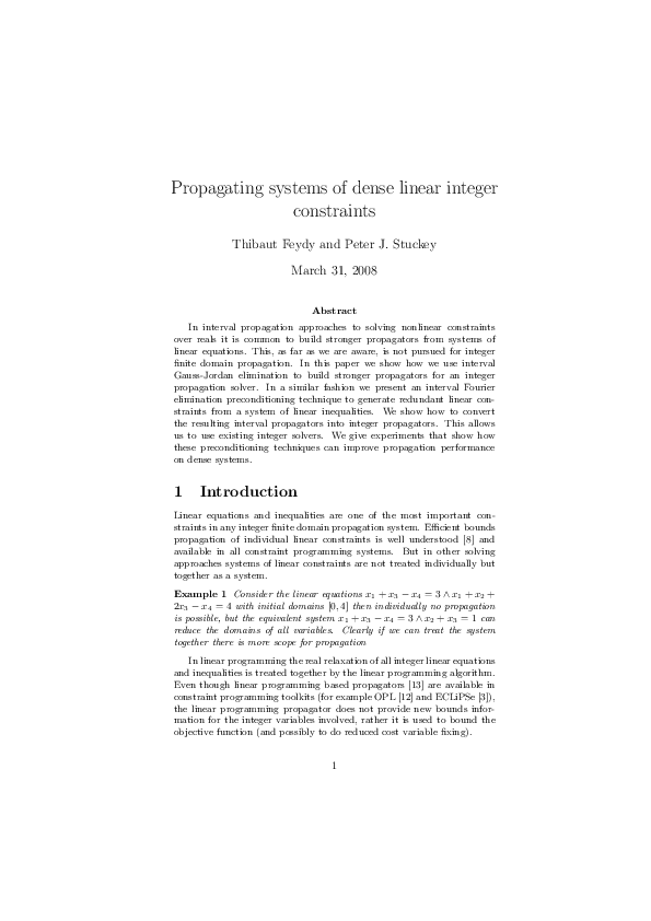 (PDF) Propagating systems of dense linear integer constraints
