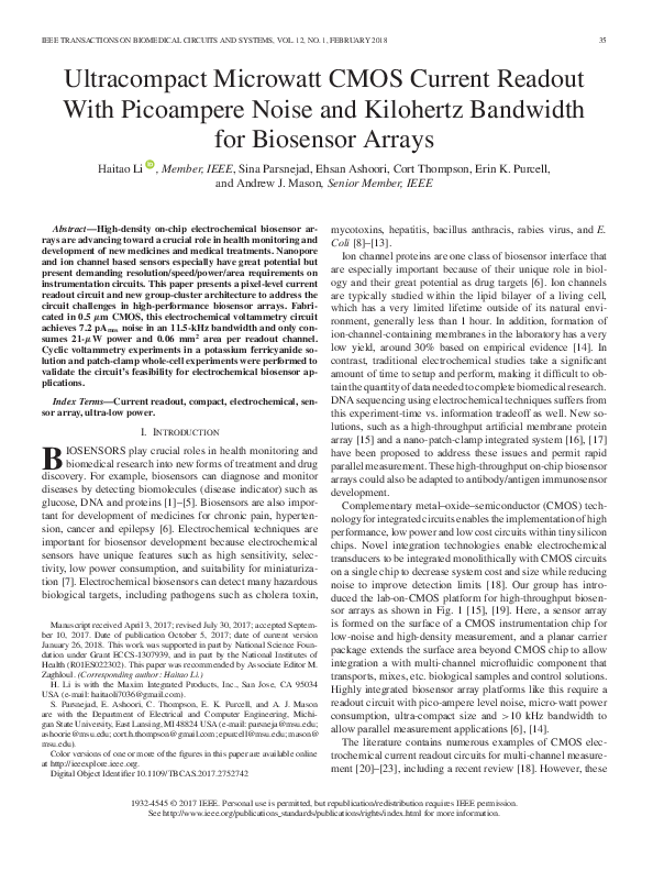 (PDF) Ultracompact Microwatt CMOS Current Readout With Picoampere Noise and Kilohertz Bandwidth ...