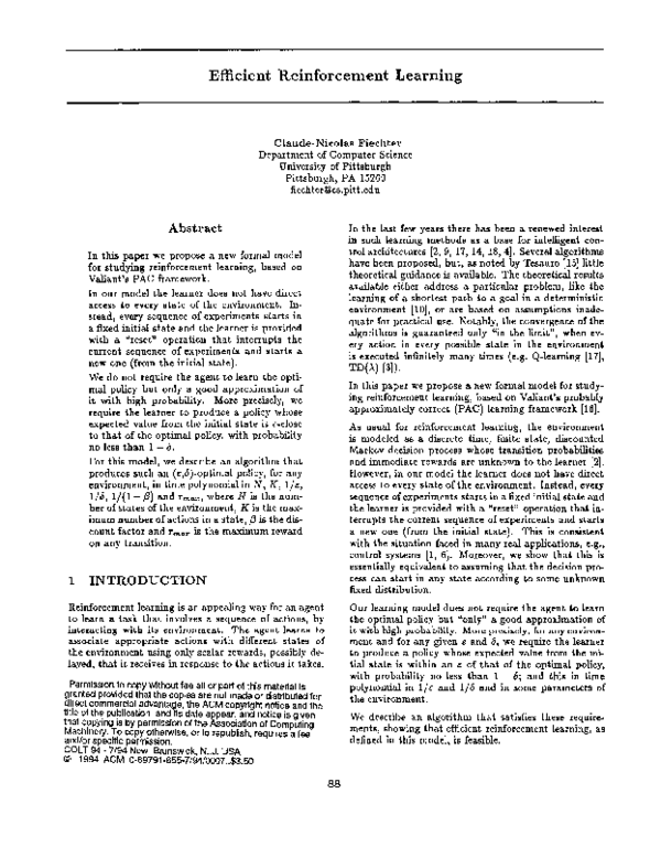 (PDF) Efficient Reinforcement Learning