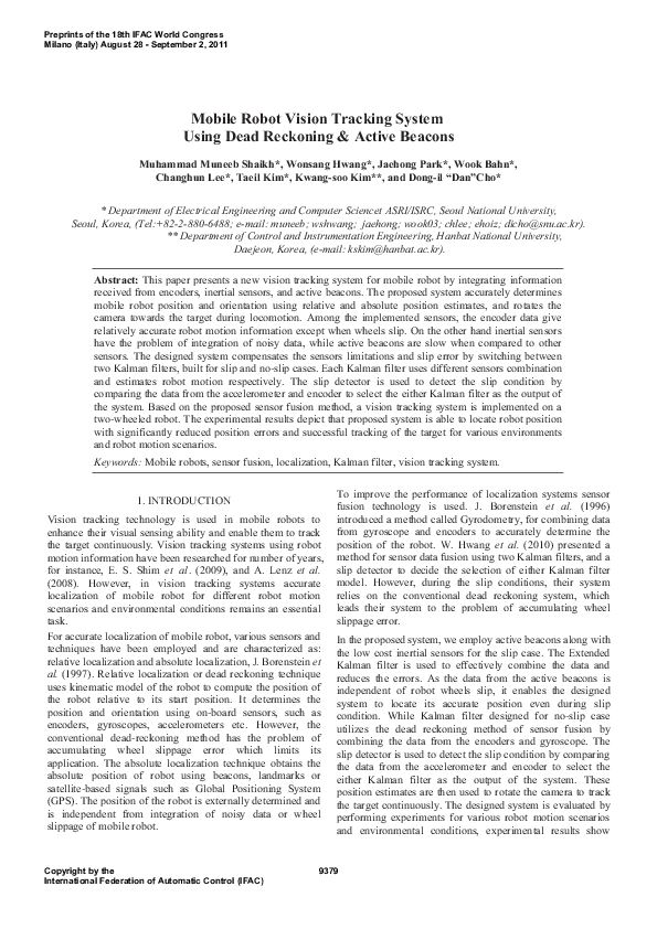 (PDF) Mobile Robot Vision Tracking System Using Dead Reckoning & Active Beacons
