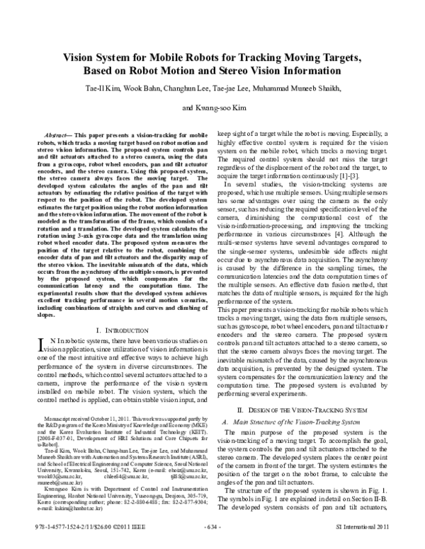 (PDF) Vision system for mobile robots for tracking moving targets ...