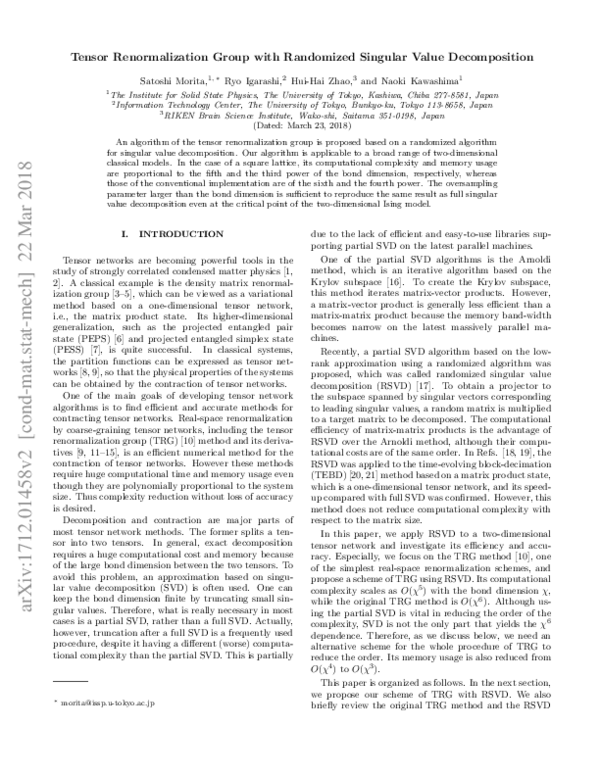 Pdf Tensor Renormalization Group With Randomized Singular Value