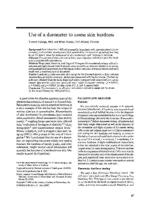 (PDF) Use of a durometer to assess skin hardness