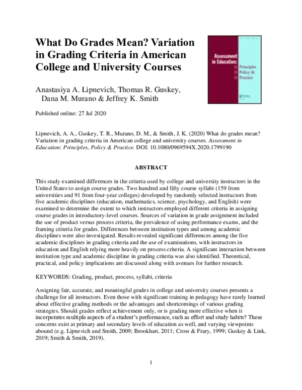 (PDF) What do grades mean? Variation in grading criteria in American ...