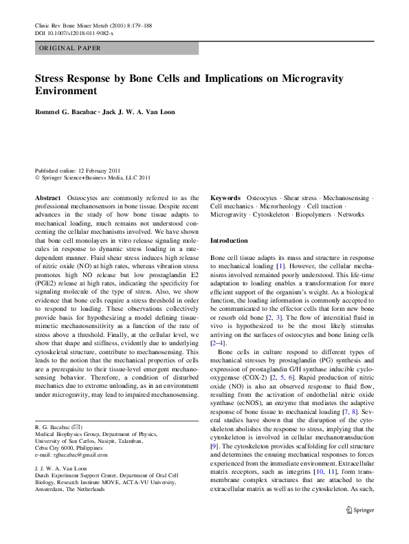 (PDF) Stress Response by Bone Cells and Implications on Microgravity ...