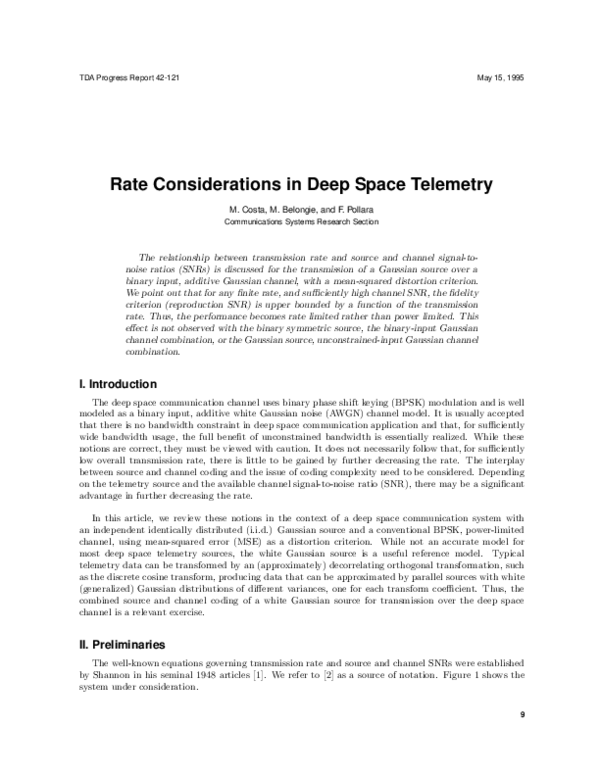 (PDF) Rate considerations in deep space telemetry
