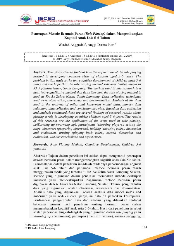 (PDF) Penerapan Metode Bermain Peran (Role Playing) dalam Mengembangkan ...