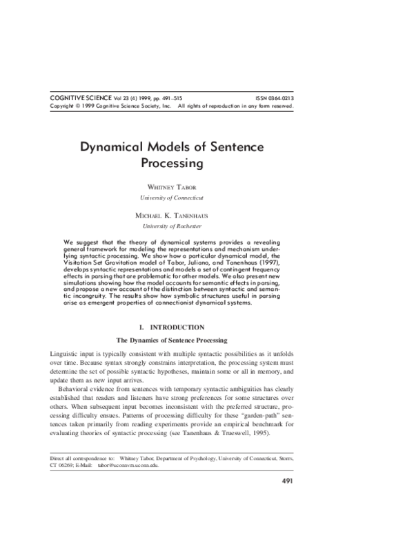 (PDF) Dynamical Models of Sentence Processing