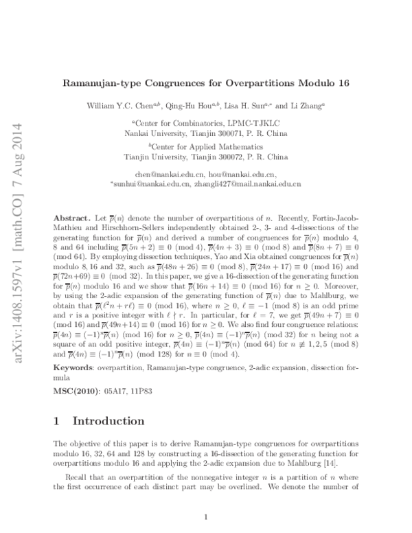 Pdf Ramanujan Type Congruences For Overpartitions Modulo 5