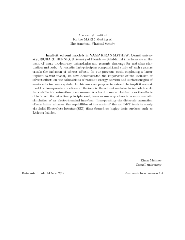 (PDF) Implicit solvent models in VASP