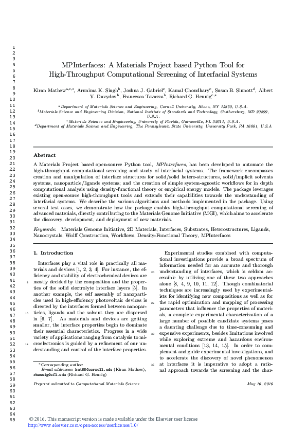 (PDF) MPInterfaces: A Materials Project based Python tool for high-throughput computational ...