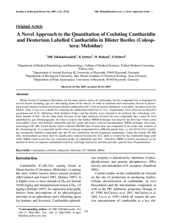 (PDF) A Novel Approach to the Quantitation of Coeluting Cantharidin and ...