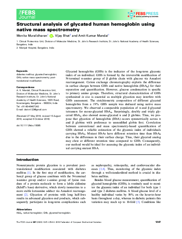 (PDF) Structural analysis of glycated human hemoglobin using native ...