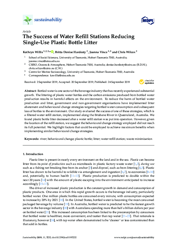(PDF) The Success of Water Refill Stations Reducing Single-Use Plastic ...
