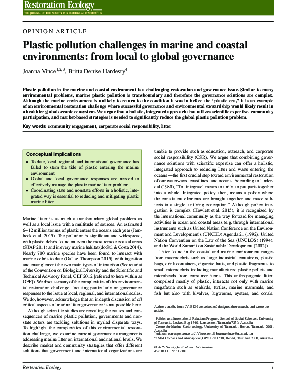 (PDF) Plastic pollution challenges in marine and coastal environments ...