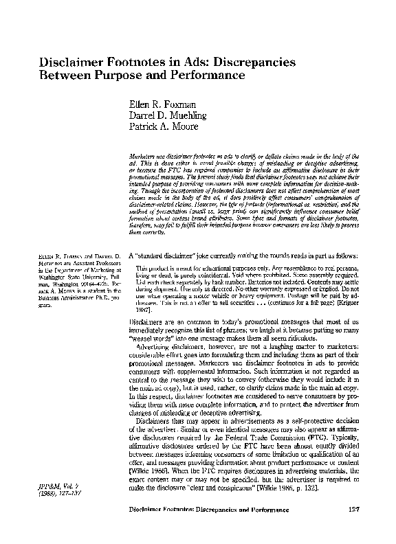 (PDF) Disclaimer footnotes in ads: Discrepancies between purpose and ...