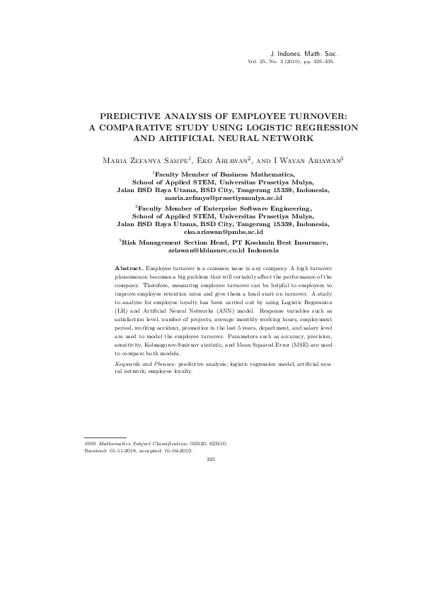 (PDF) Predictive Analysis of Employee Turnover: A Comparative Study Using Logistic Regression ...