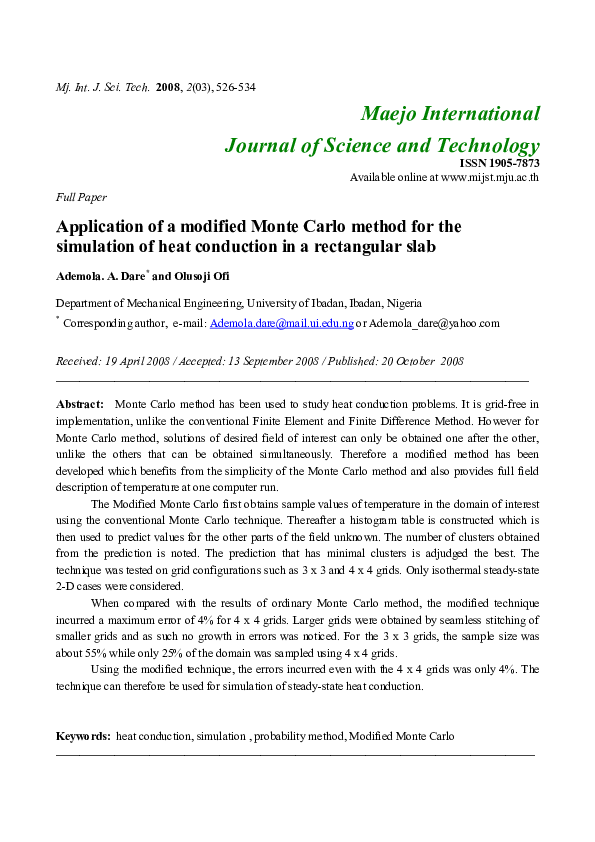 Pdf Application Of A Modified Monte Carlo Method For The Simulation