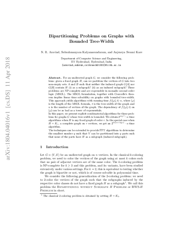 (PDF) Bipartitioning Problems on Graphs with Bounded Tree-Width