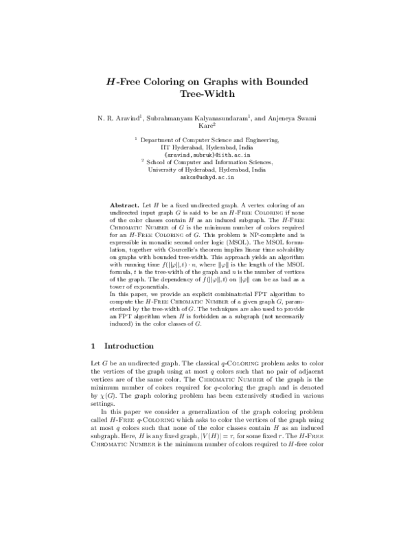 Pdf H Free Coloring On Graphs With Bounded Tree Width 