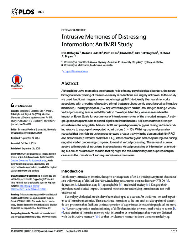 (PDF) Intrusive Memories of Distressing Information: An fMRI Study