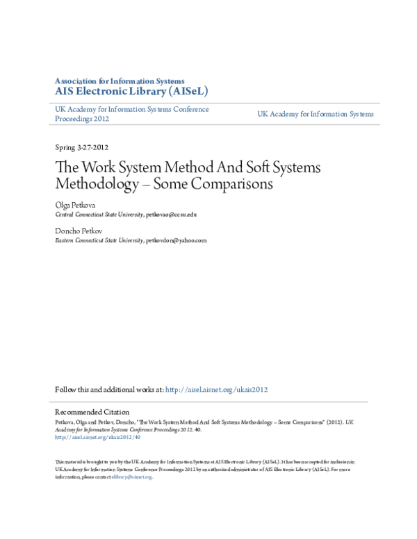 (PDF) The Work System Method And Soft Systems Methodology - Some ...