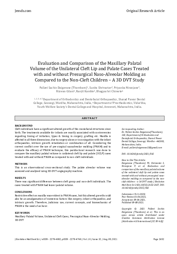 (PDF) Evaluation and Comparison of the Maxillary Palatal Volume of the Unilateral Cleft Lip and ...