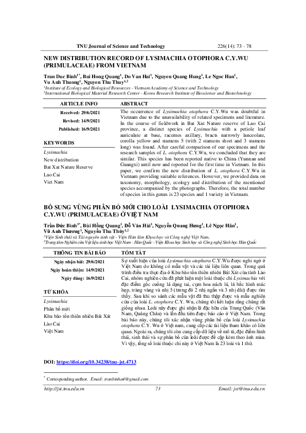(PDF) New Distribution Record of Lysimachia Otophora C.Y.WU ...