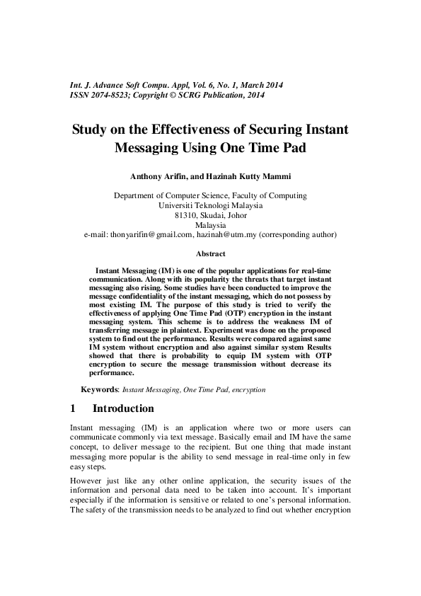 (PDF) Study on the Effectiveness of Securing Instant Messaging Using ...