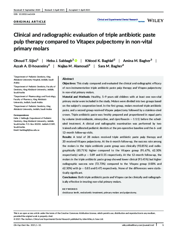 (PDF) Clinical and radiographic evaluation of triple antibiotic paste ...
