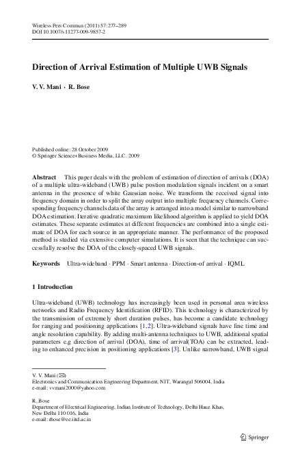 (PDF) Direction of Arrival Estimation of Multiple UWB Signals