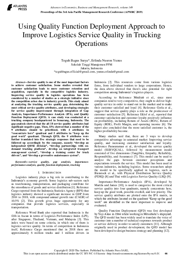 (PDF) Using Quality Function Deployment Approach to Improve Logistics ...