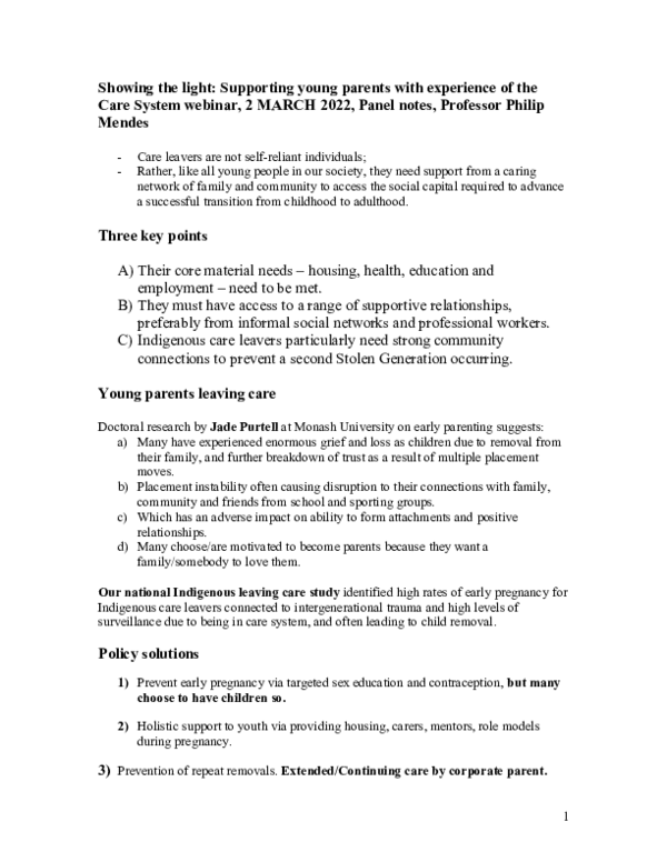 (DOC) Showing the light: Supporting young parents with experience of ...