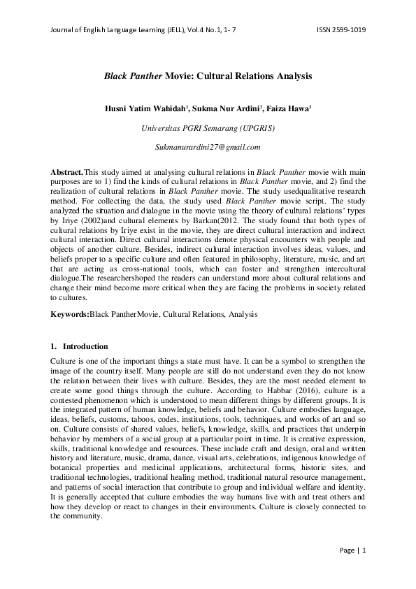 (PDF) Black Panther Movie: Cultural Relations Analysis
