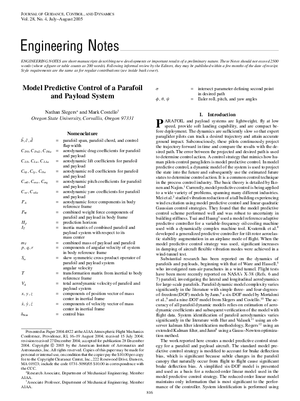 (PDF) Engineering Notes Model Predictive Control of a Parafoil and ...