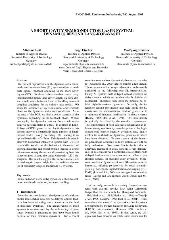 (PDF) A Short Cavity Semiconductor Laser System: Dynamics Beyond Lang ...