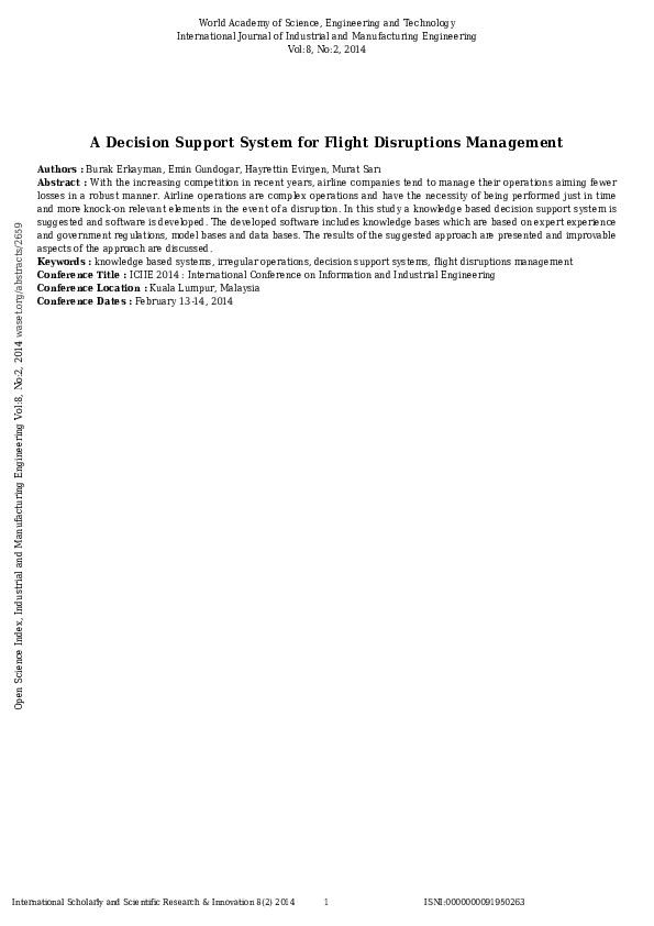 (PDF) A Decision Support System for Flight Disruptions Management