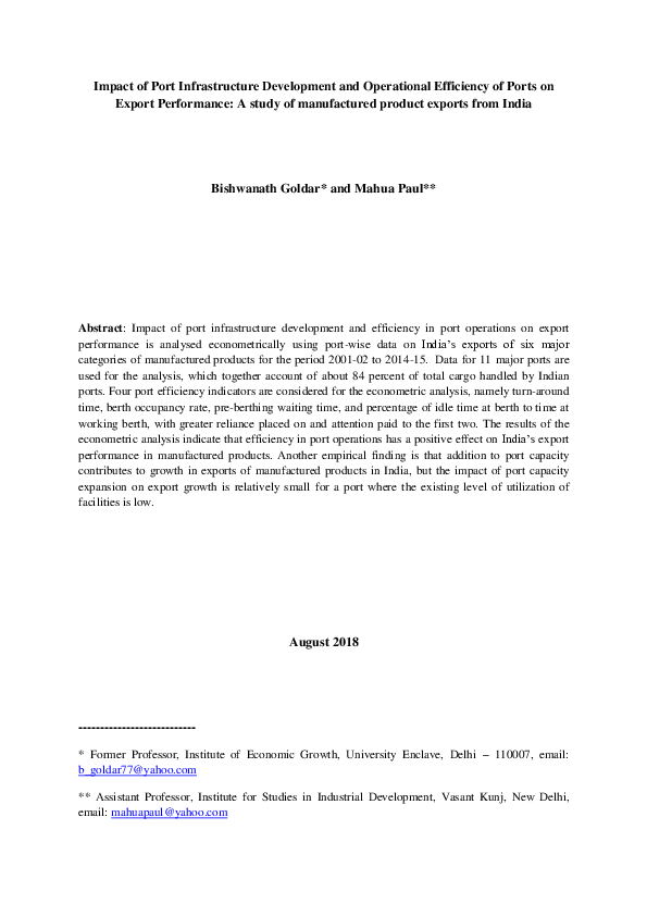 (PDF) Impact of Port Infrastructure Development and Operational ...