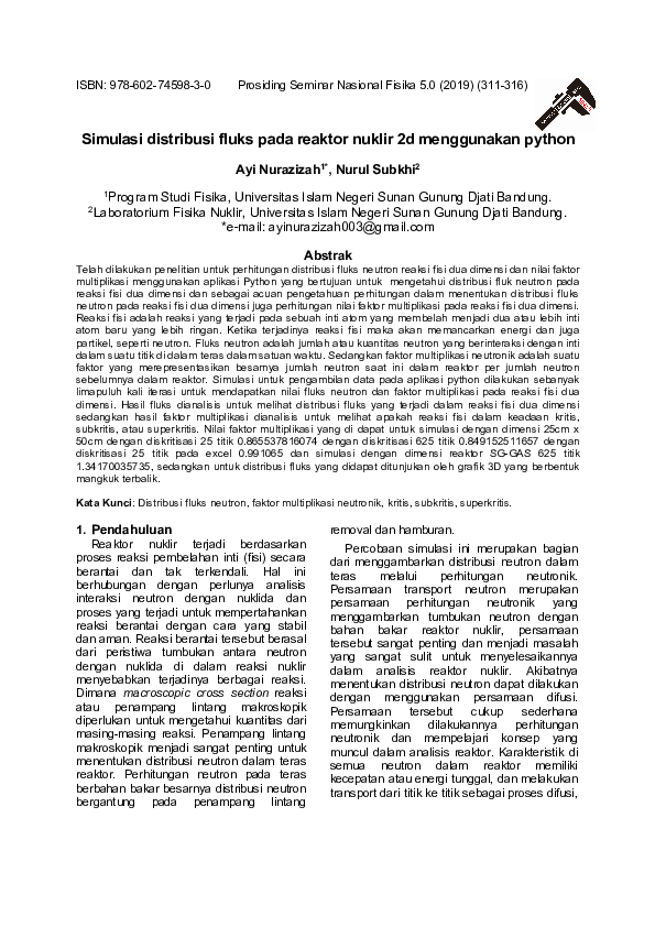 (PDF) Simulasi distribusi fluks pada reaktor nuklir 2d menggunakan python